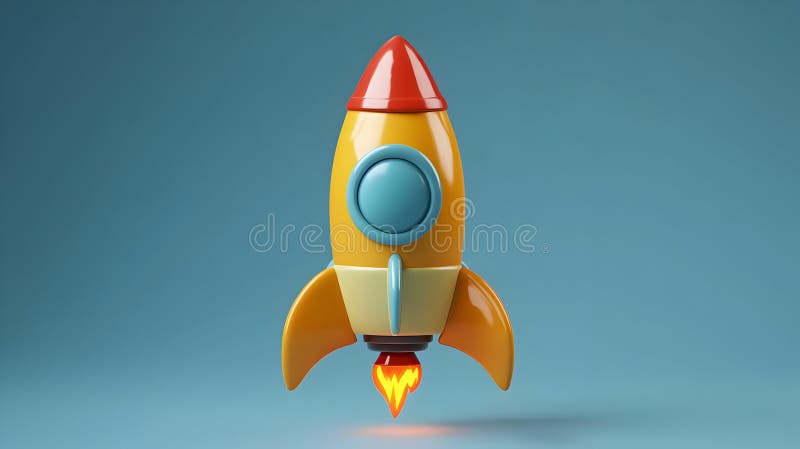 Cartoon Rocket on Blue Background Symbolizing Space Exploration and ...