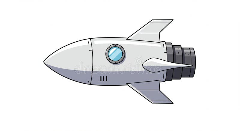 A Cartoon Rocket Features a Cylindrical Body with a Rounded Nose. Two ...