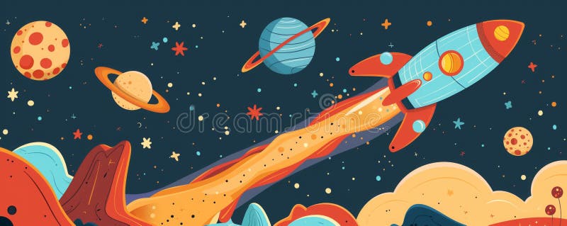 Cartoon Rocket Flying through Outer Space Stock Illustration ...
