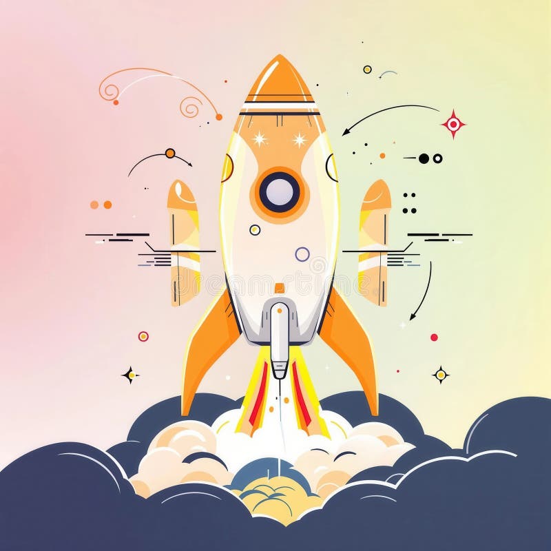 A Cartoon Rocket is Flying through the Sky with a Trail of Smoke Behind ...