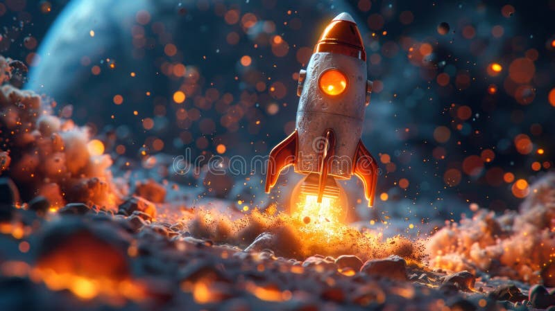Cartoon Rocket Flying through Space Stock Illustration - Illustration ...