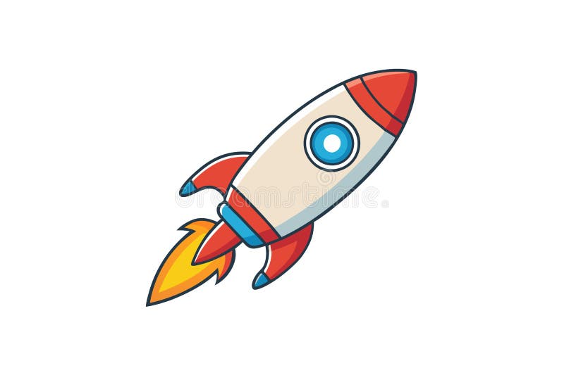 Cartoon Rocket Flying Upwards, Featuring a Detailed Red and White Body ...