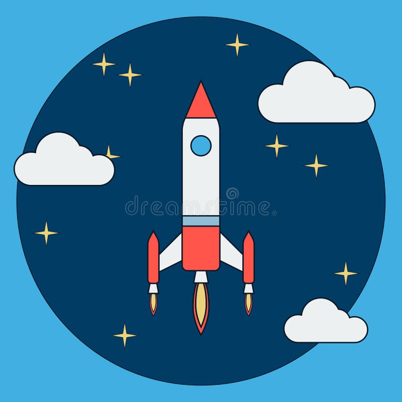 Cartoon rocket launch stock vector. Illustration of universe - 50386210