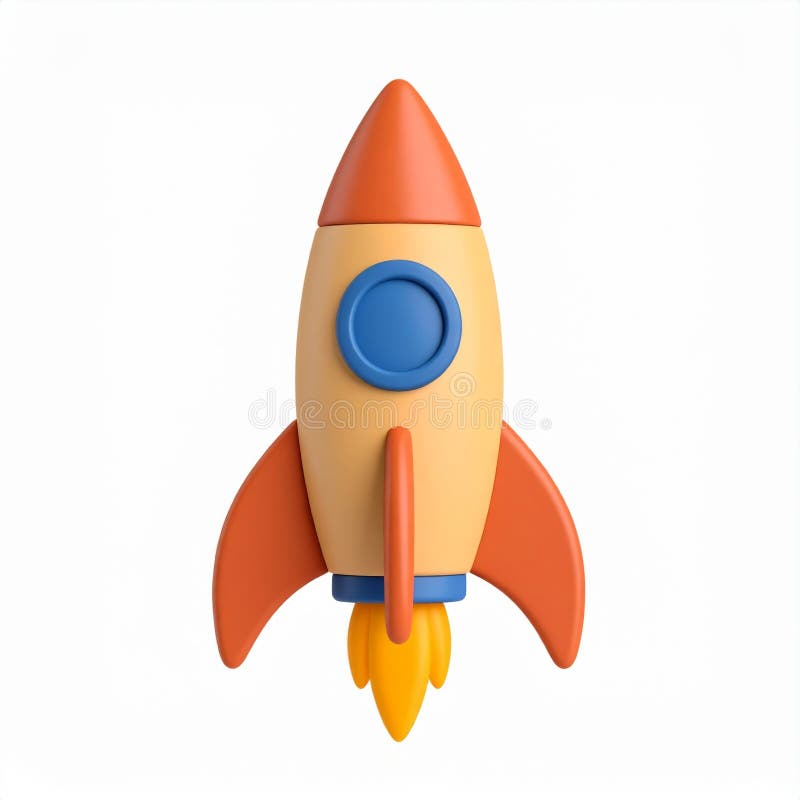 Cartoon Rocket Launching 3D Render Stock Illustration - Illustration of ...