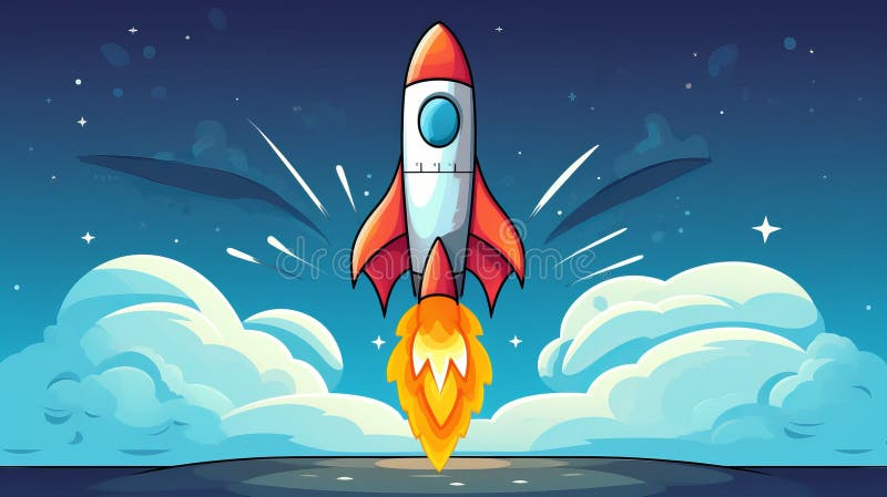A Cartoon Rocket Launching into the Sky Stock Image - Image of journey ...