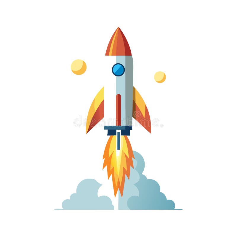 Cartoon Rocket Launching into Space, Flat Vector Style Illustration ...
