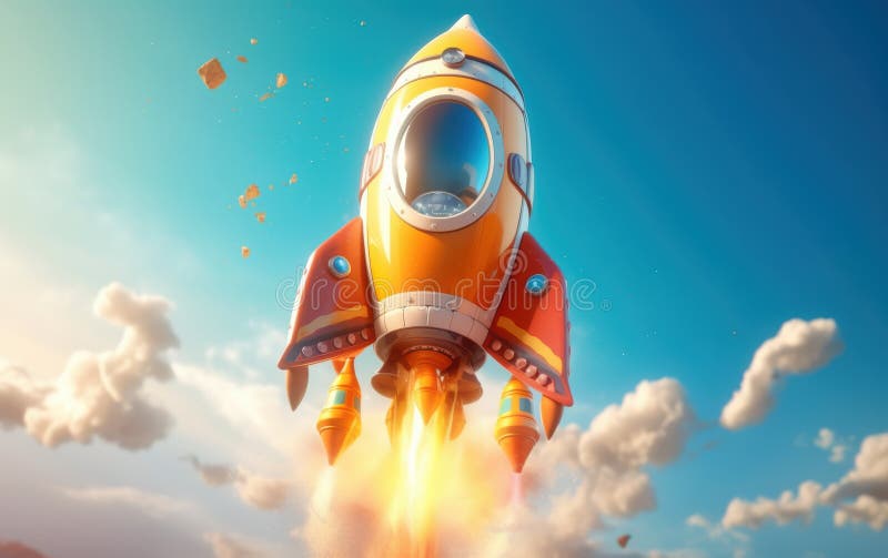 Cartoon Rocket Launching into Space. Created by Generative Artificial ...