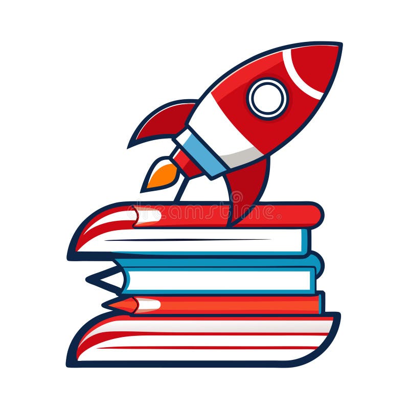 Cartoon Rocket Launching from a Stack of Books: Knowledge is Power ...