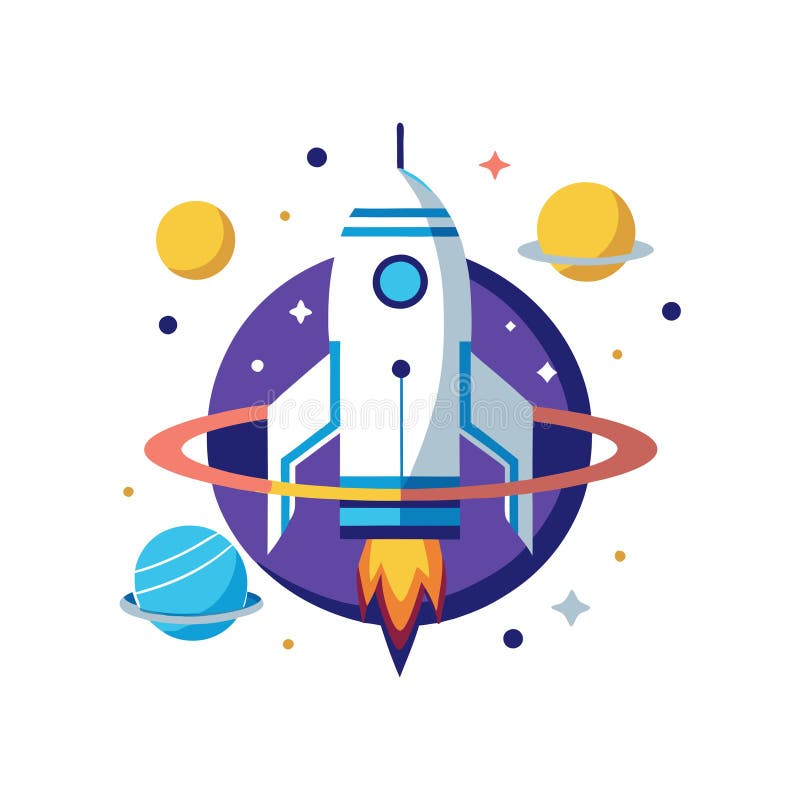 Cartoon Rocket Ship Flying in Space with Planets and Stars Stock Vector ...