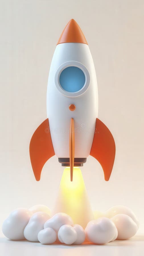 Cartoon Rocket Ship Launching into Space with Flames and Smoke Stock ...