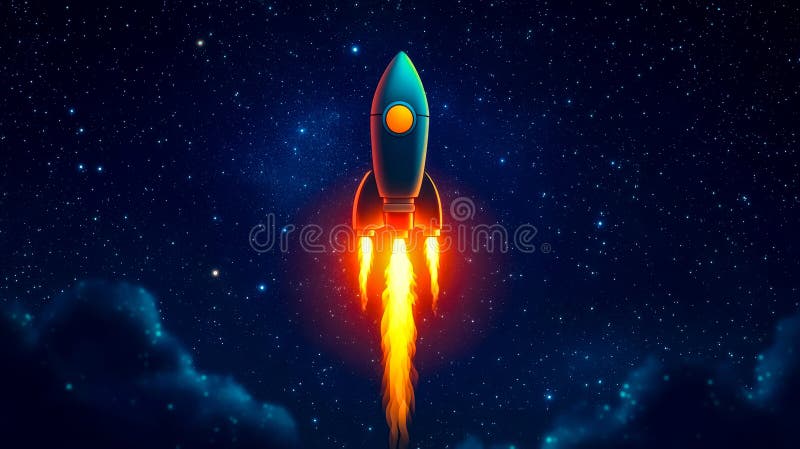 Cartoon Rocket With Fire