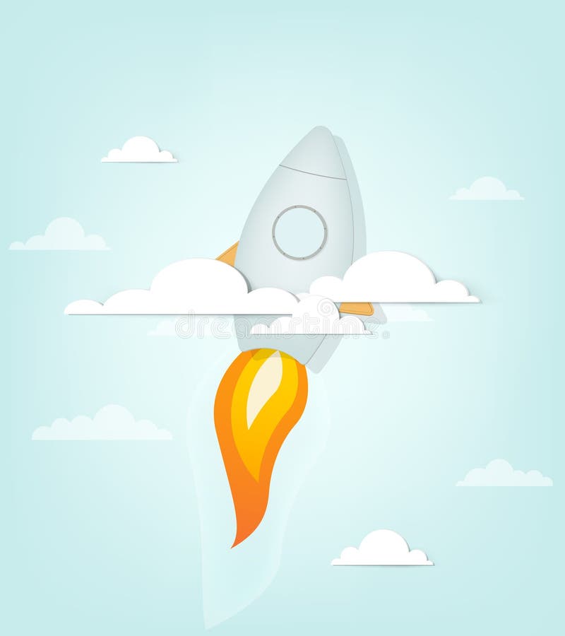 Cartoon Rocket Ship in the Sky Stock Vector - Illustration of flight ...