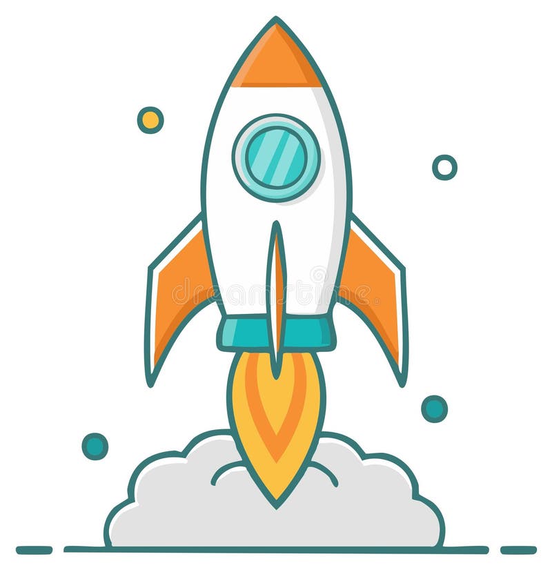 Cartoon Rocket Ship Taking Off with Flame and Smoke, Isolated Vector ...