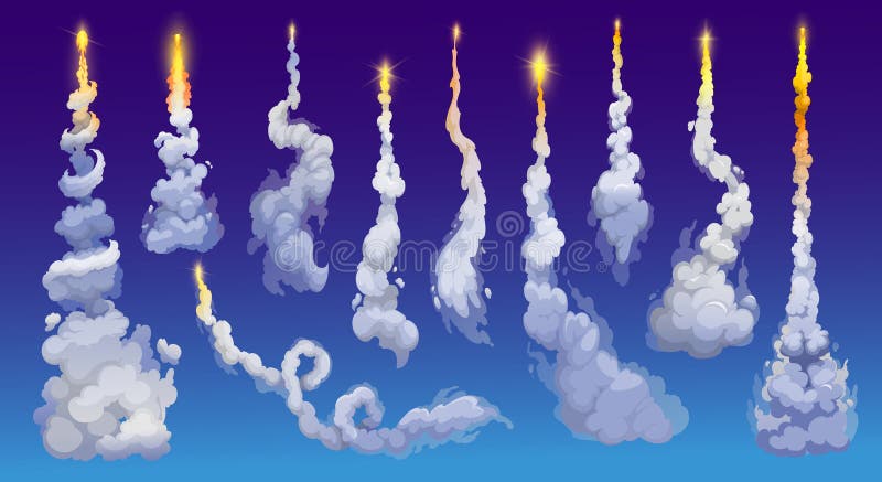 Cartoon Rocket Smoke Trails, Spaceship Fire Tails Stock Illustration ...