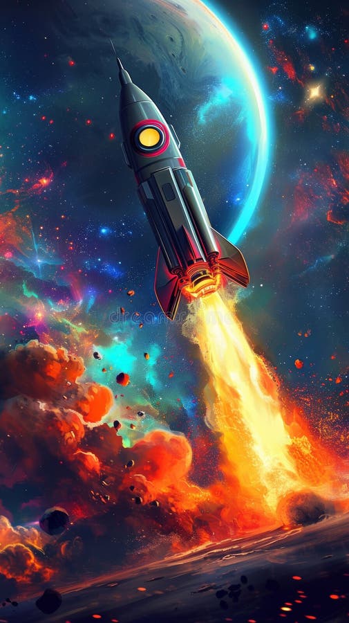 Cartoon Rocket Soaring through Outer Space Stock Image - Image of ...
