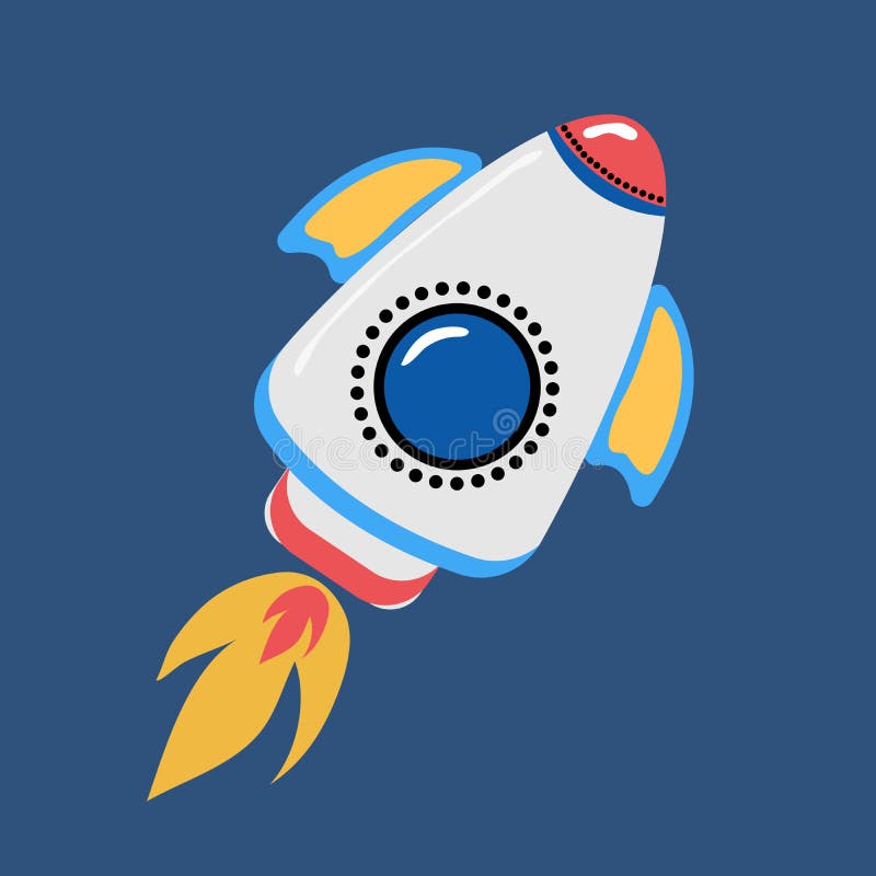 Cartoon Rocket on Space Background, Vector Illustration. Simple Flying ...