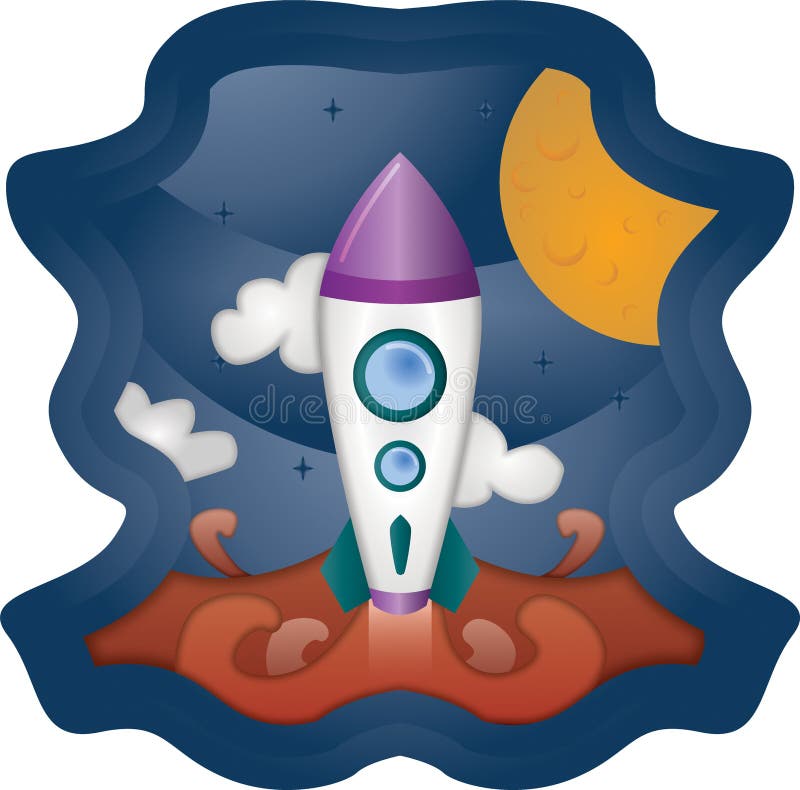 Cartoon Rocket in Space Frame Gradation Stock Vector - Illustration of ...