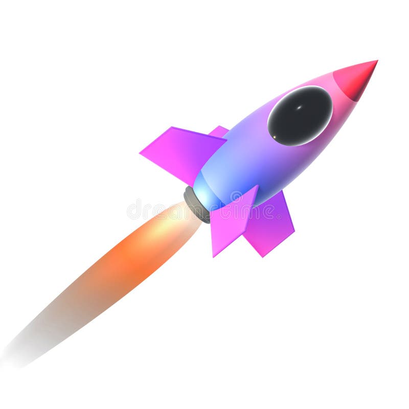 Cartoon Rocket Spaceship Launching Isolated on White Background, 3d ...