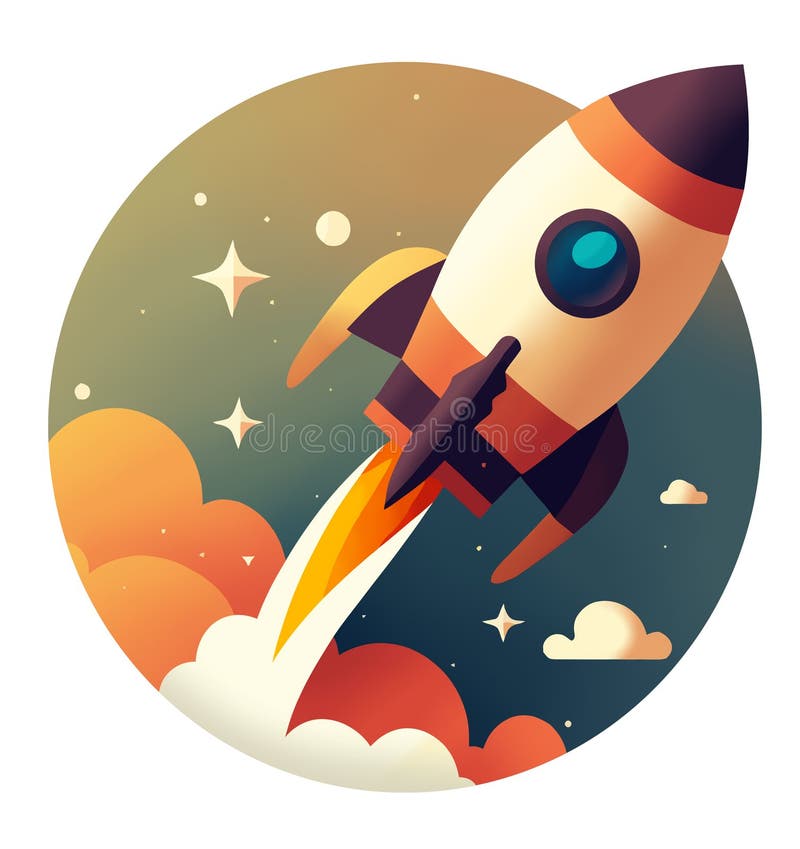 Cartoon Rocket Taking Off. Startup and Success Concept Logotype Stock ...