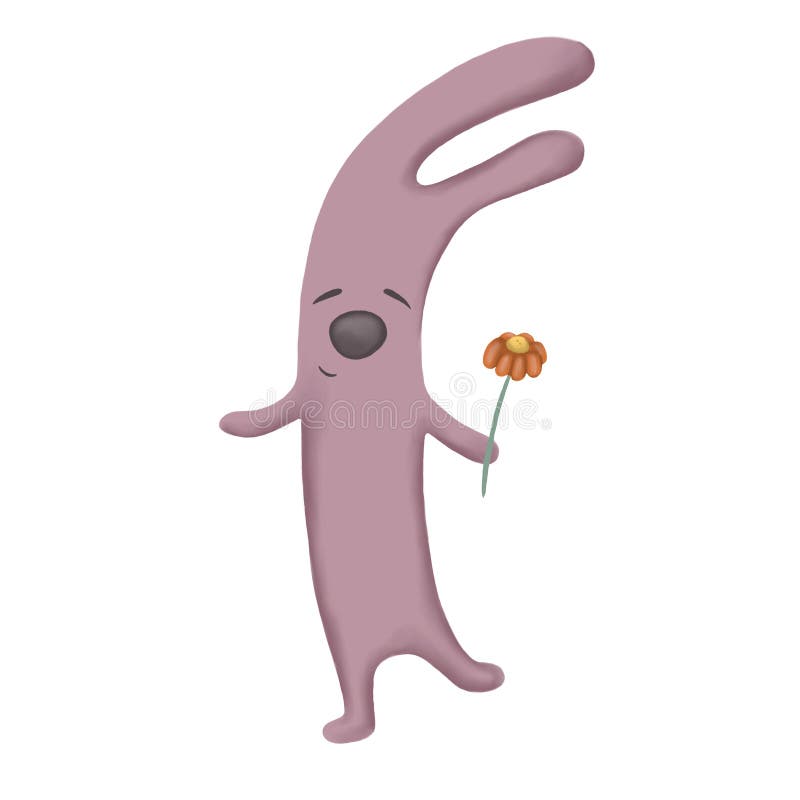 Cartoon Romantic Happy Pink Hare with Flower Stock Illustration ...