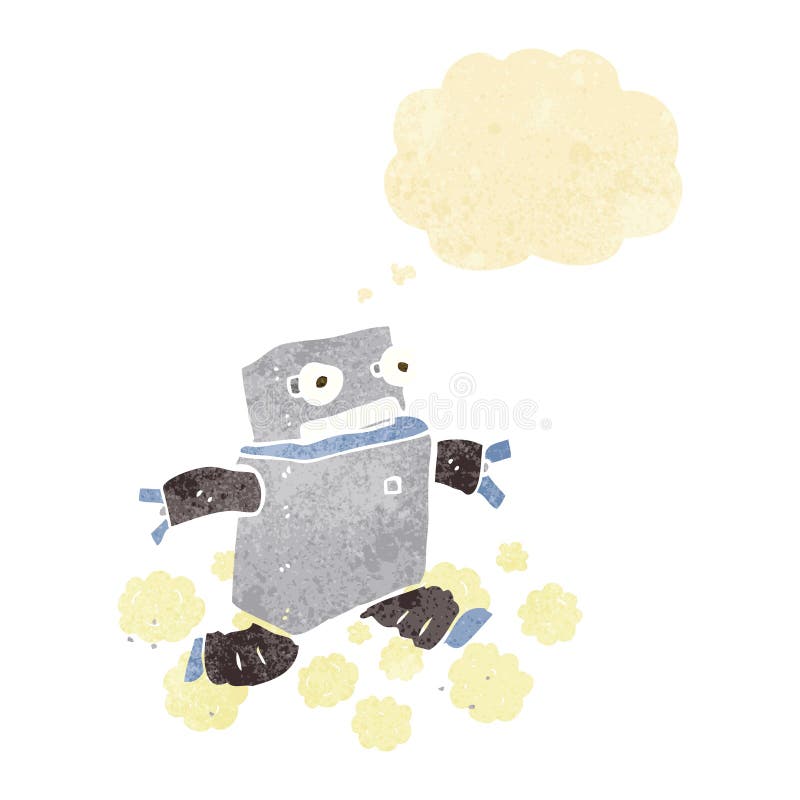 Cartoon Running Robot with Thought Bubble Stock Illustration ...