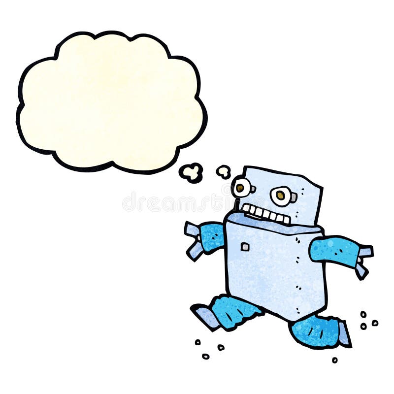 Cartoon Running Robot with Thought Bubble Stock Illustration ...
