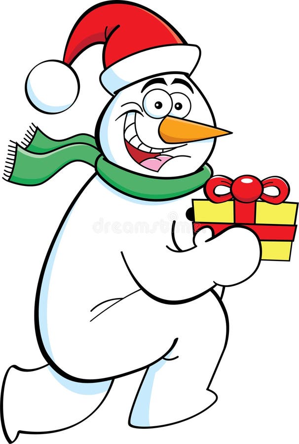 Cartoon Running Snowman with a Gift Stock Vector - Illustration of ...