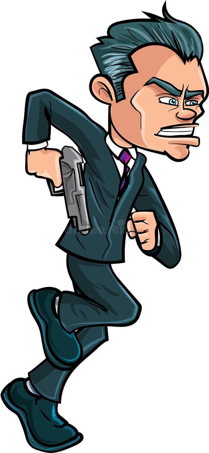 Cartoon Running Spy in a Suit with a Gun Stock Illustration ...