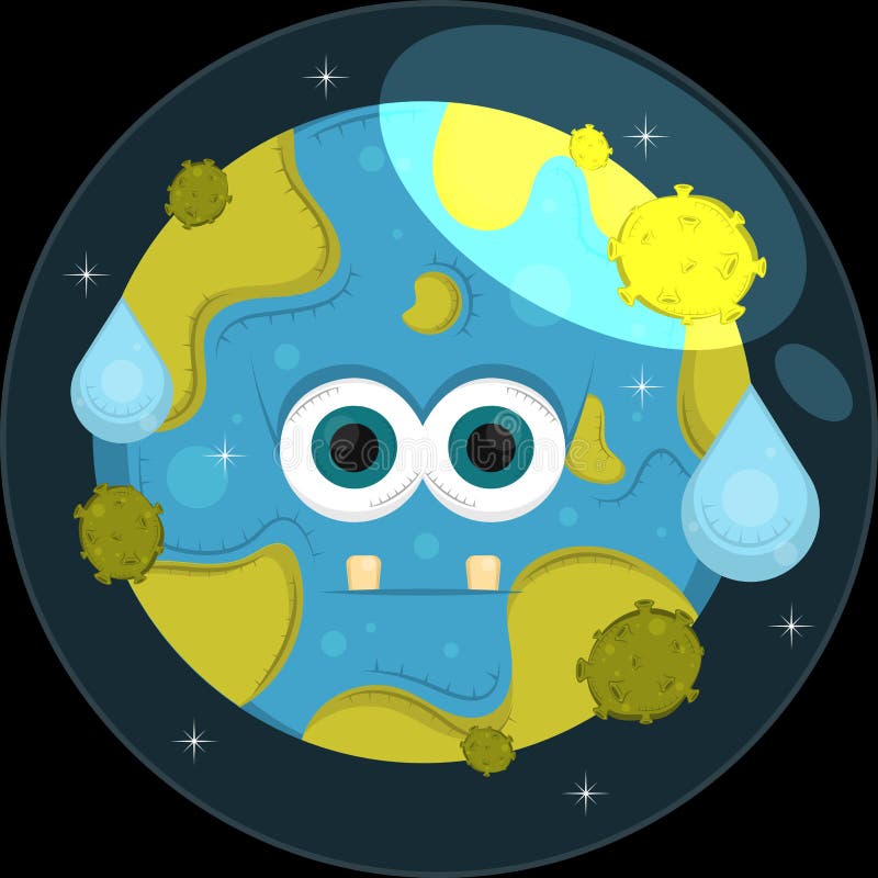Cartoon of a Sad Earth Planet Stock Vector - Illustration of nature ...