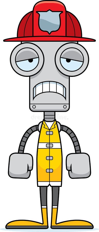 Cartoon Sad Firefighter Robot Stock Vector - Illustration of robot ...