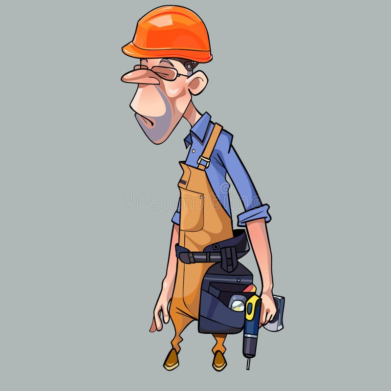 Cartoon Sad Man in Helmet and Working Clothes with Tools Stock Vector ...