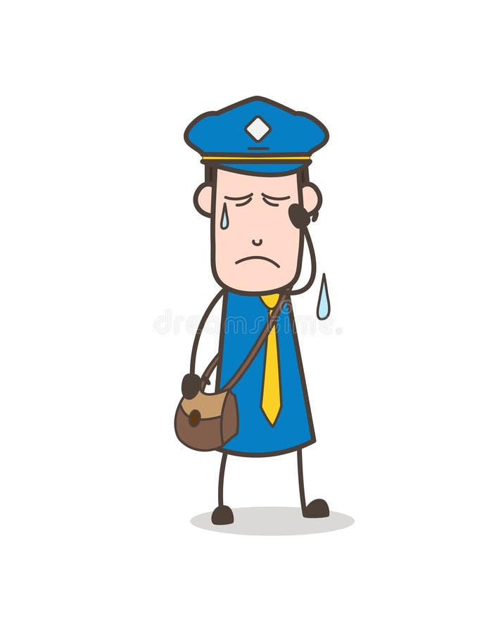 Cartoon Sad Postman with Sweat on Face Vector Stock Illustration ...