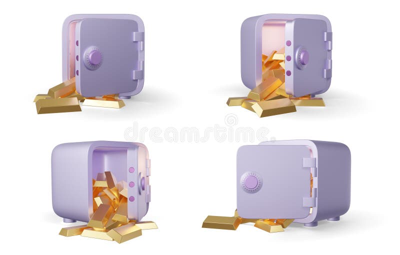 Cartoon Safe with a Scattering of Gold Bars. Isolated Open Safe Set ...