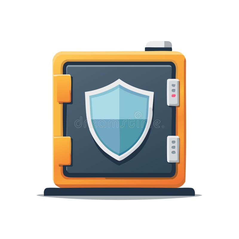 Cartoon Safe Strongbox Icon Featuring a Security Shield for Data ...