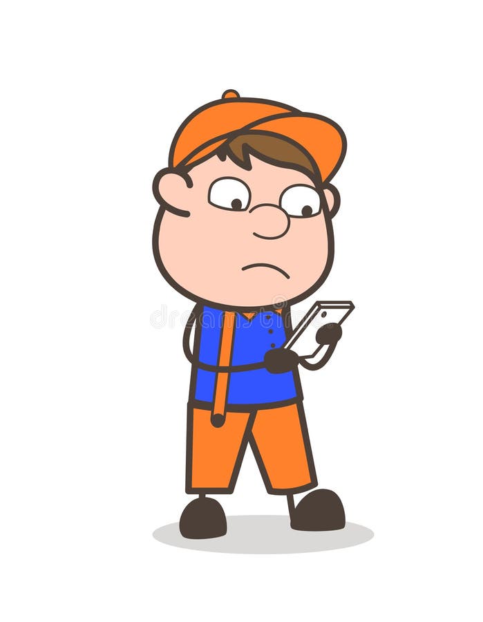 Cartoon Salesman Checking Smartphone Features Vector Concept Stock ...