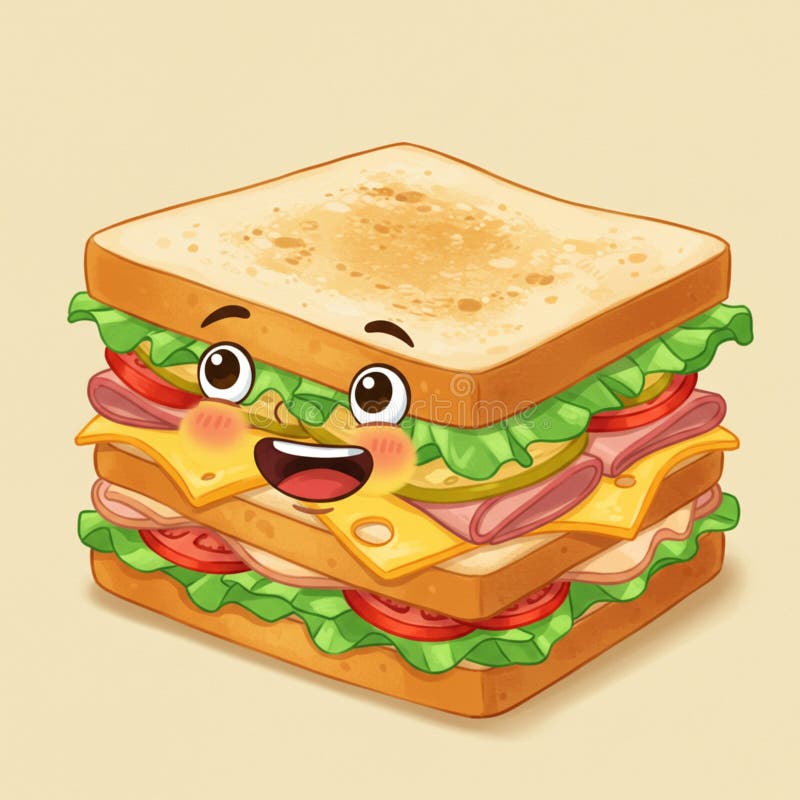 Cartoon Sandwich Featuring Multiple Layers of Ingredients between ...