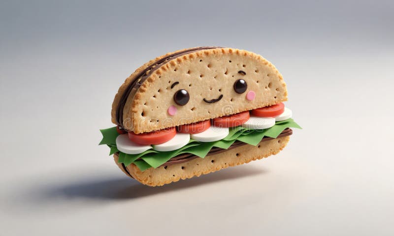 A Cartoon Sandwich with a Smiley Face on it Stock Photo - Image of ...