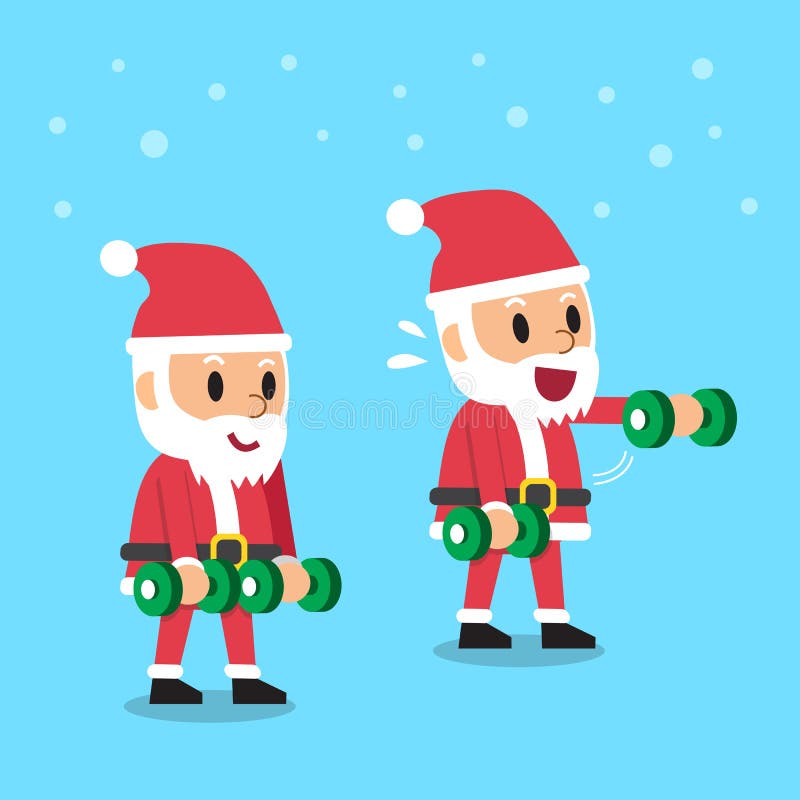 Cartoon Santa Claus Doing Front Dumbbell Raise Exercise Step Training ...