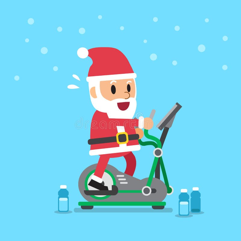 Cartoon Santa Claus Exercising on Elliptical Machine Stock Vector ...