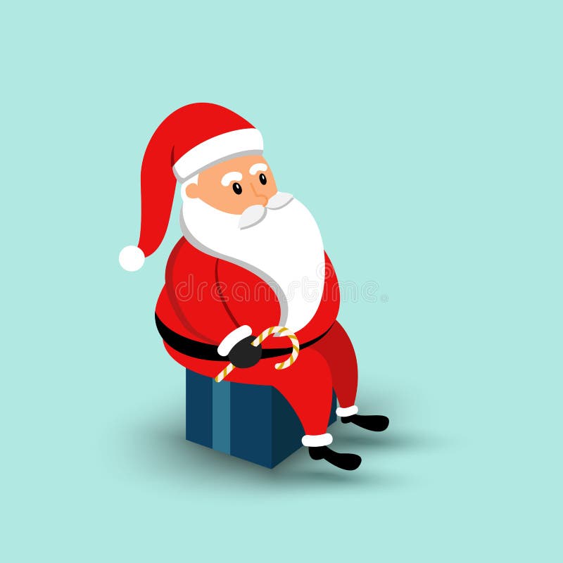 Cartoon Santa Claus Sitting on a Gift Box. Vector Illustration Stock ...