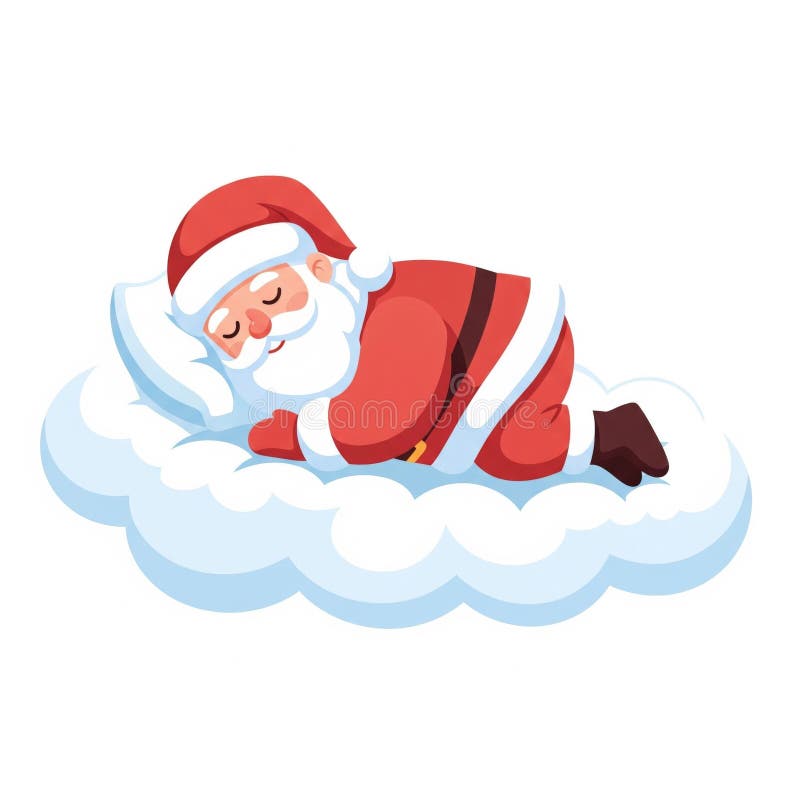 Cartoon Santa Claus Sleeping Peacefully on Soft White Cloud Pillow ...