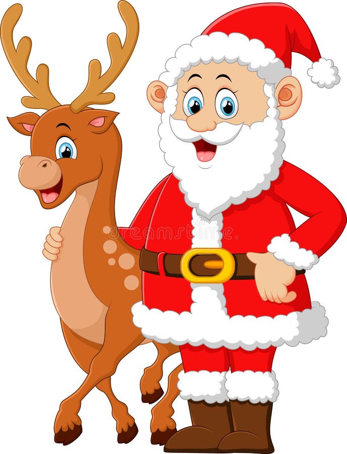 Cartoon Santa and Deer Posing Stock Vector - Illustration of smile ...