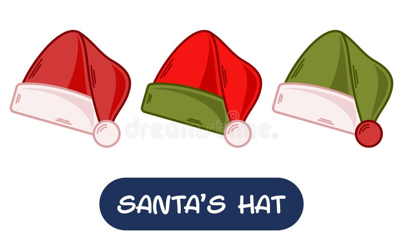 Cartoon Santa Hat Illustration. Set of Variation Colors. EPS 10 Vector ...
