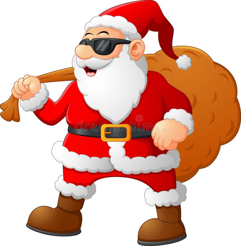 Cartoon santa holding sack stock vector. Illustration of posing - 63089620