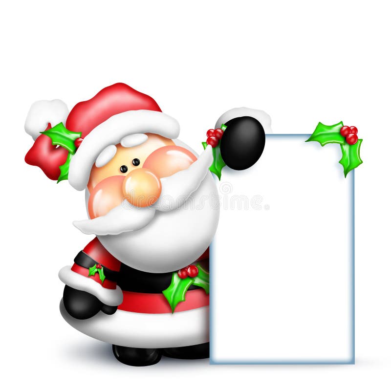 Cartoon Santa Holding Tall Blank Sign Stock Illustration - Illustration ...