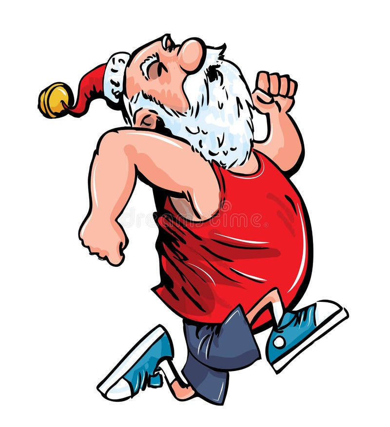 Cartoon Santa Running for Exercise. Stock Vector - Illustration of ...