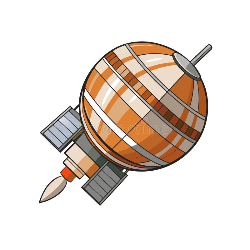 Cartoon Satellite with Solar Panels Launching into Orbit Stock ...
