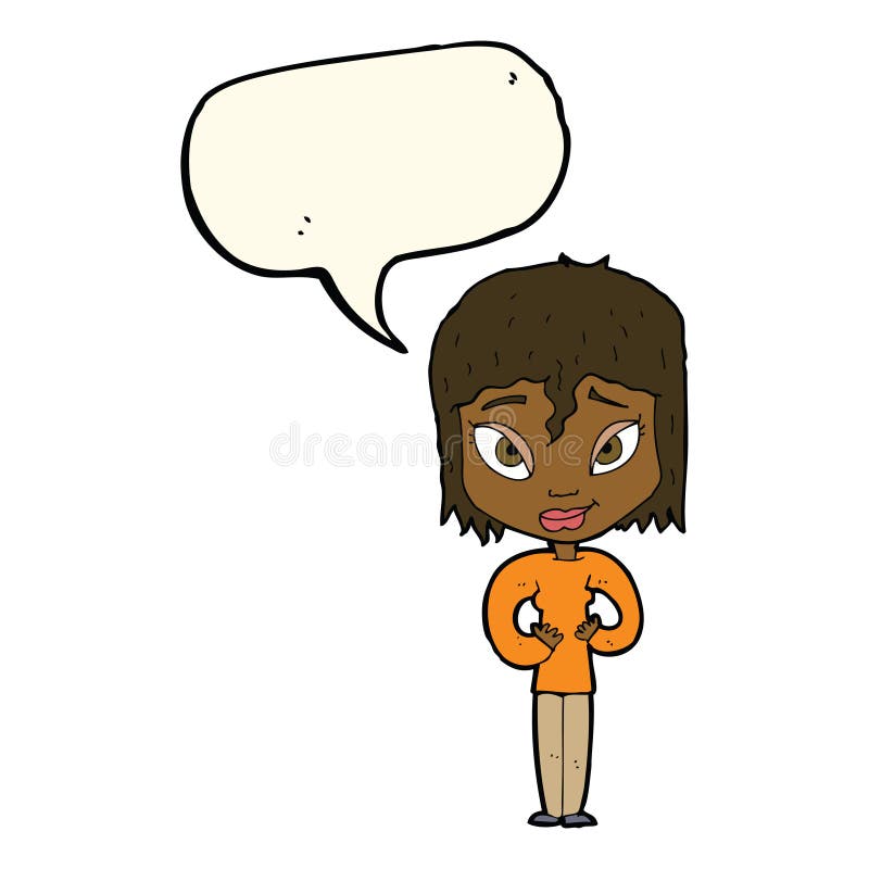 Cartoon Satisfied Woman with Speech Bubble Stock Illustration ...