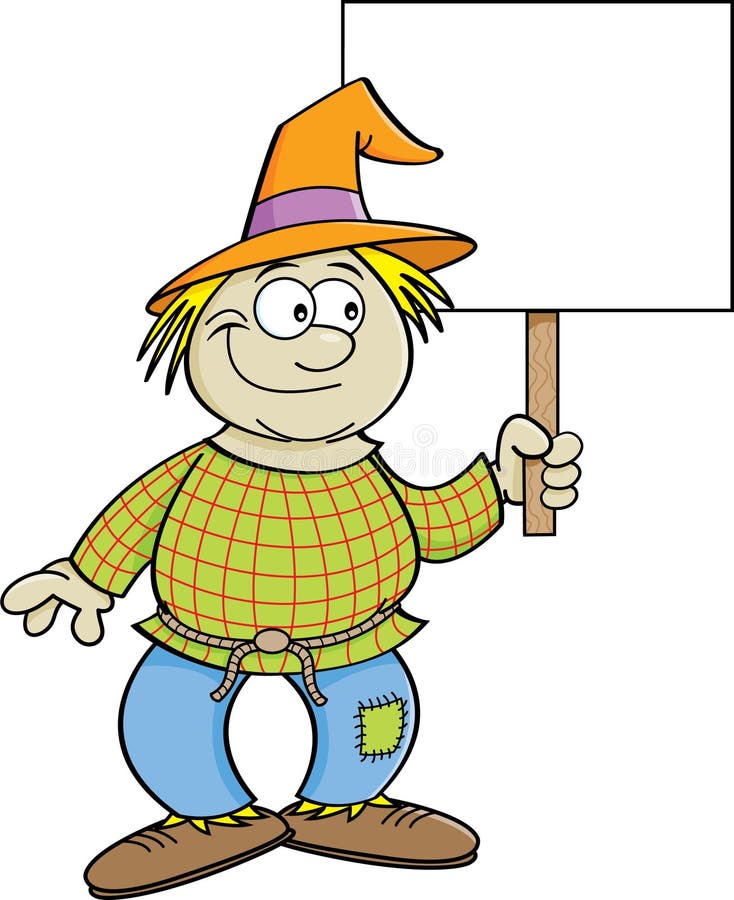 Cartoon Scarecrow Holding a Sign. Stock Vector - Illustration of vector ...