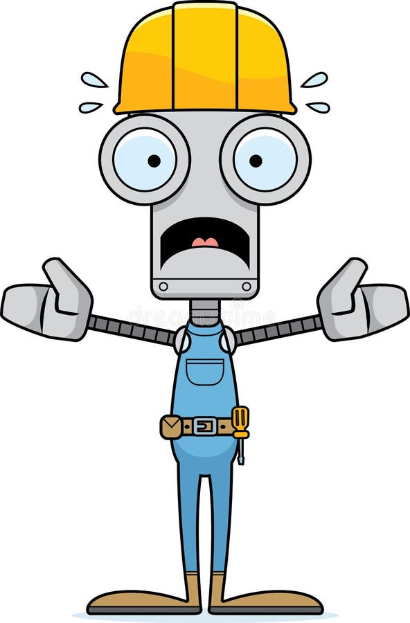 Cartoon Scared Construction Worker Robot Stock Vector - Illustration of ...
